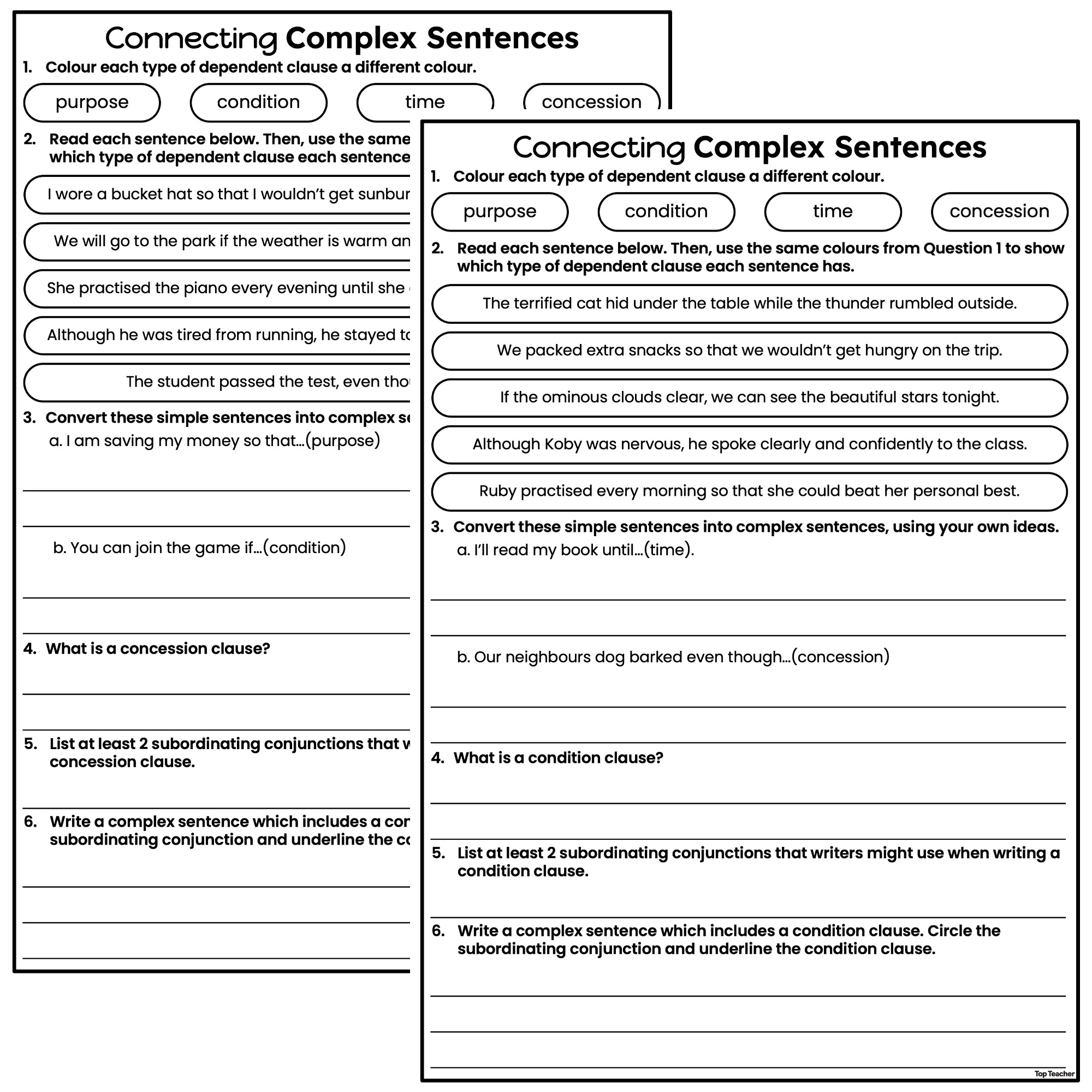 Connecting Complex Sentences Worksheets - Top Teacher