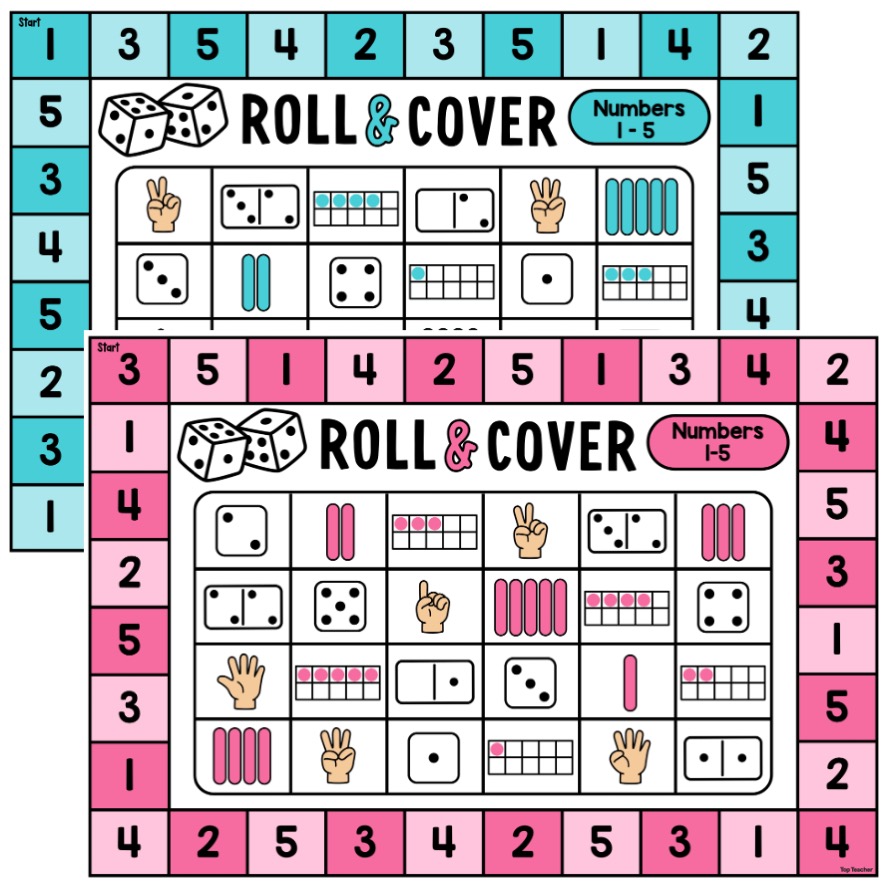 Numbers 1-5 Roll & Cover Game - Top Teacher