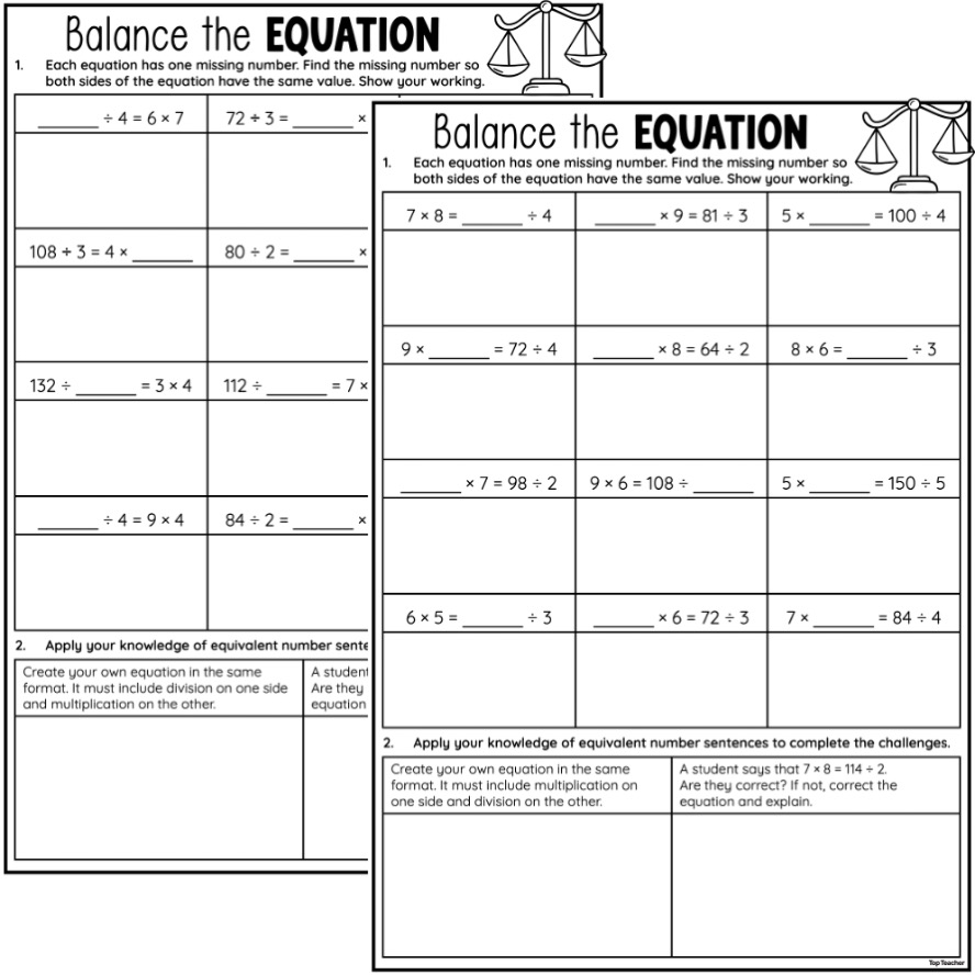 Balance the Equation Worksheets - Top Teacher