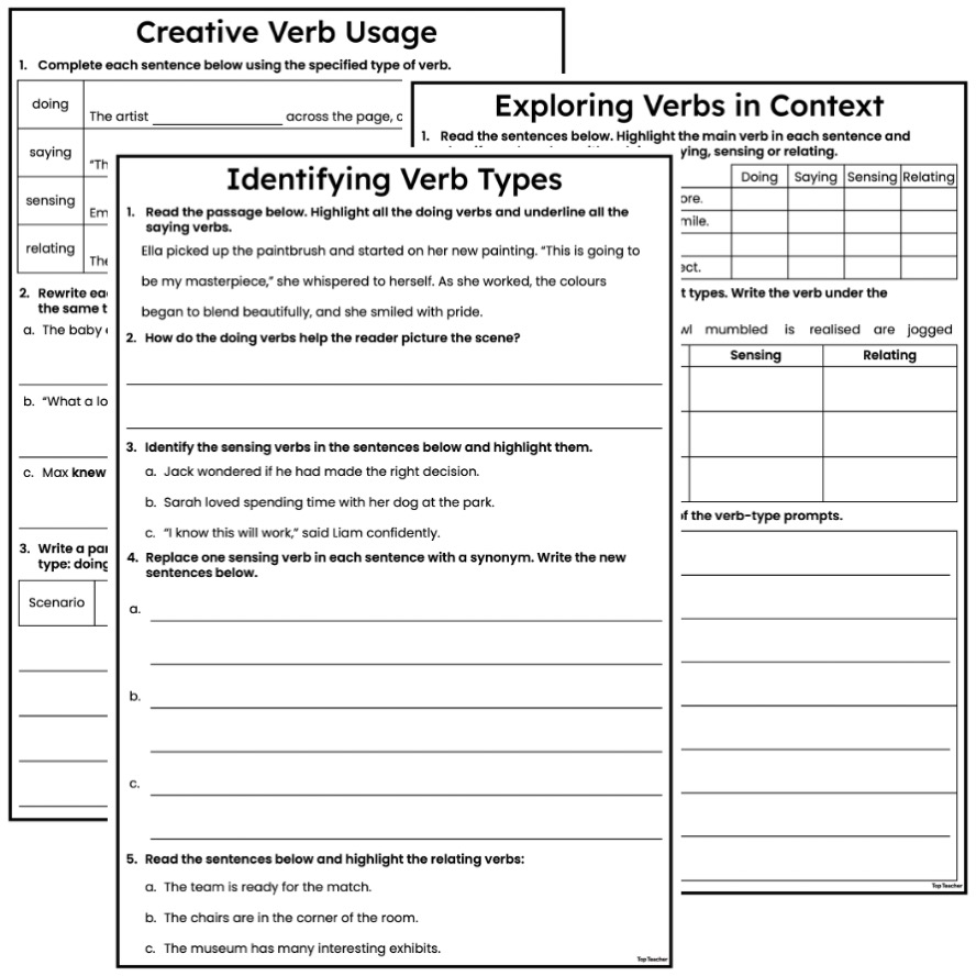 Understanding Verbs Worksheets PACKAGE - Top Teacher