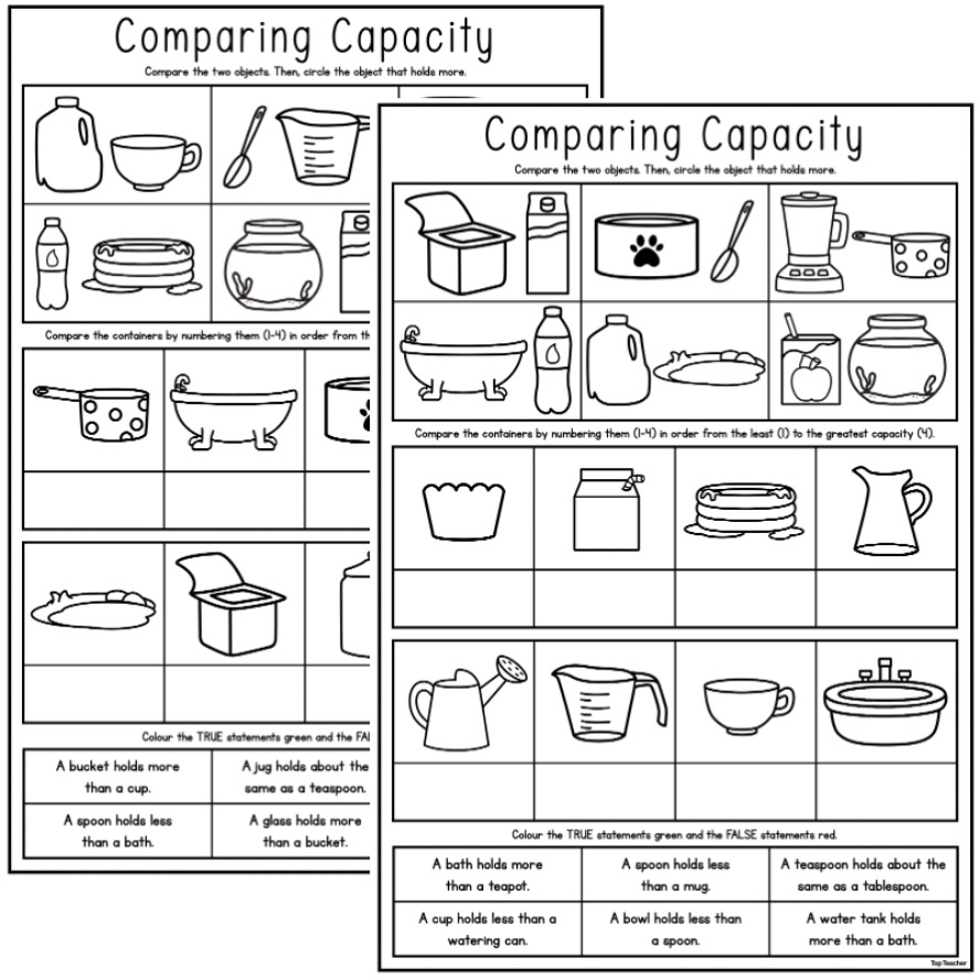 Comparing Capacity Worksheets - Top Teacher
