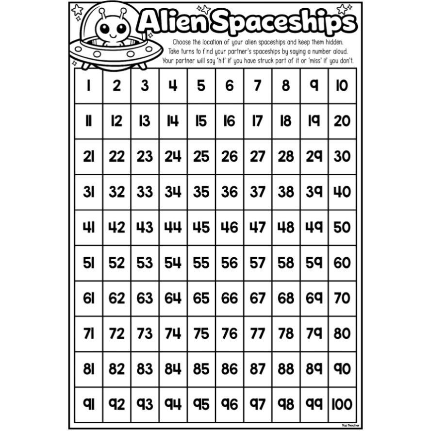 Alien Spaceships: Numbers to 100 Game - Top Teacher