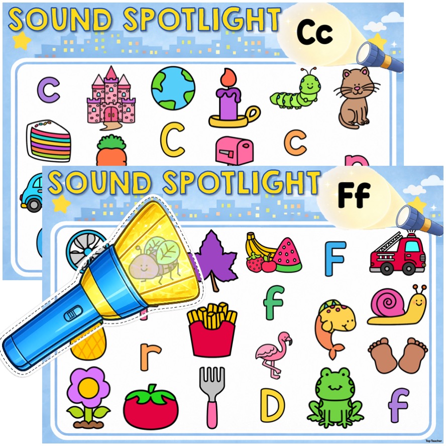 Alphabet Sound Spotlight Activity Mats - Top Teacher