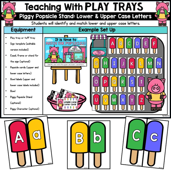 Piggy Popsicle Stand: Matching Lower & Upper Case Letters Play Tray ...