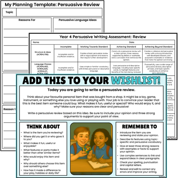 Year 4 Persuasive Writing Assessment: Review - Top Teacher