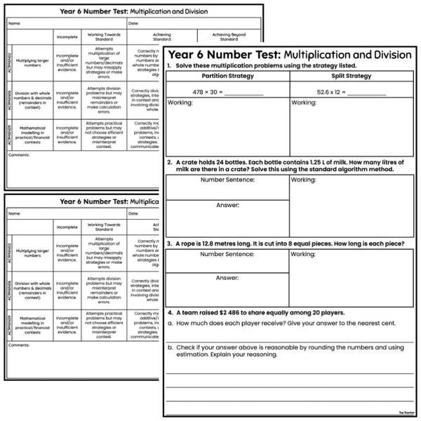Year 6 Multiplication and Division Assessment - Top Teacher