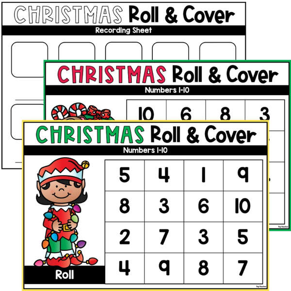 Christmas Roll & Cover Game: Doubles - Top Teacher
