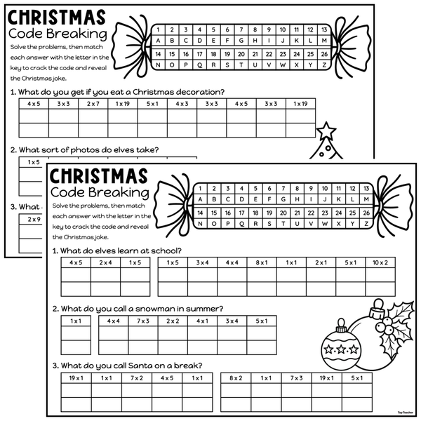 Christmas Code Breaking Multiplication Worksheets - Top Teacher