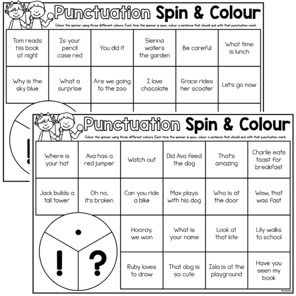 Punctuation Spin & Colour Worksheet - Top Teacher