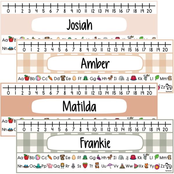 Alphabet Desk Mats Slimline Boho Farm - Top Teacher