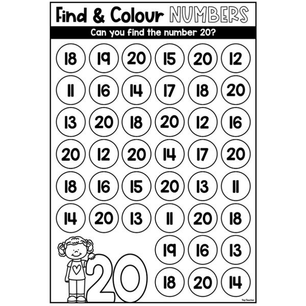 Find & Colour Number 20 Worksheet - Top Teacher