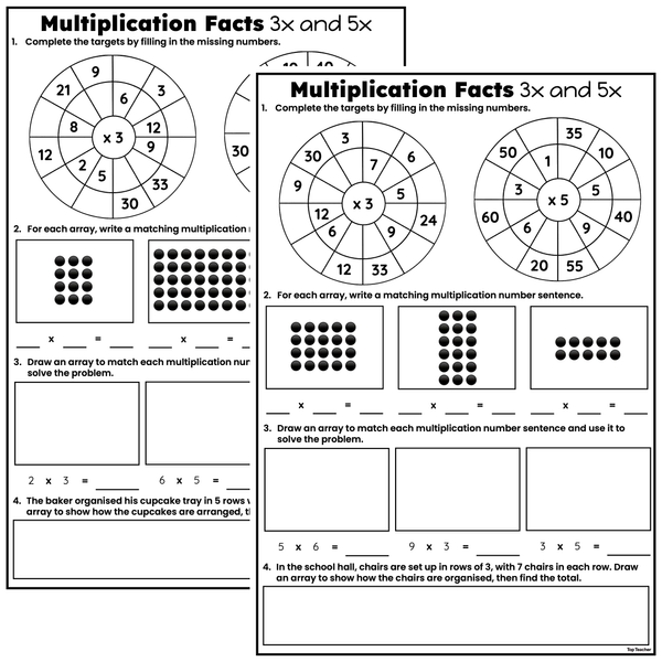 Multiplication Facts 3x and 5x Worksheet - Top Teacher
