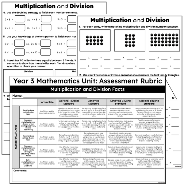 Multiplication and Division Facts Assessment Task and Rubric - Top Teacher