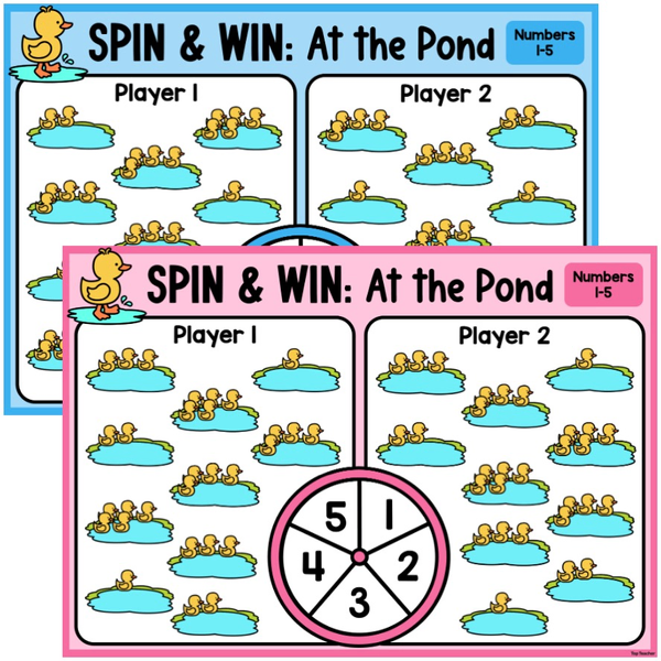 Spin & Win Numbers 1-5 Game: At the Pond - Top Teacher