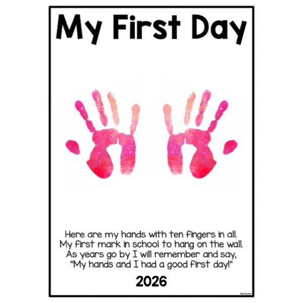 My First Day Handprint Poem Back to School Activity - Top Teacher