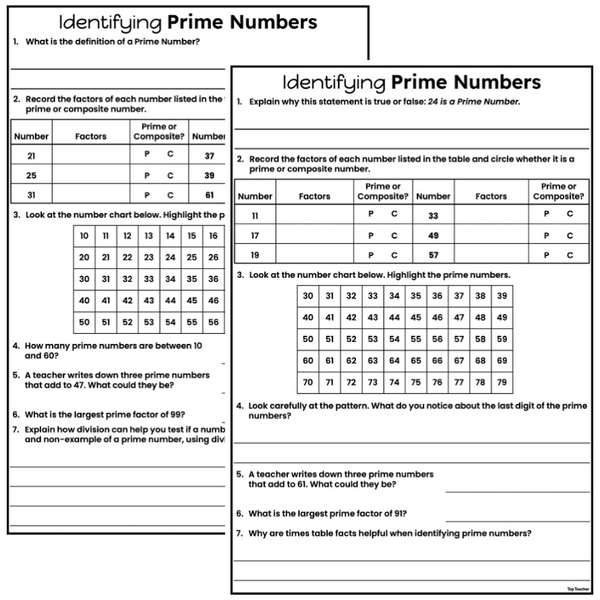 Prime & Composite Numbers Worksheets - Top Teacher