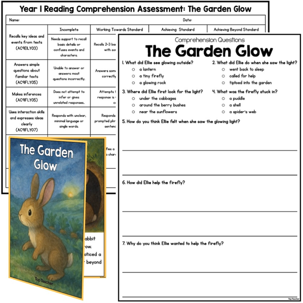 Year 1 Reading Comprehension Assessment: The Garden Glow - Top Teacher