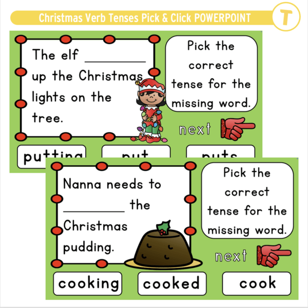Christmas Verb Tenses Pick & Click POWERPOINT - Top Teacher