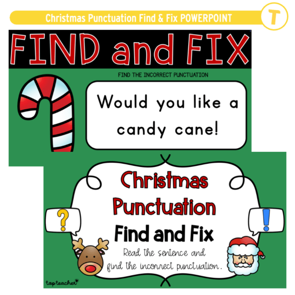 Christmas Punctuation Find & Fix POWERPOINT - Top Teacher