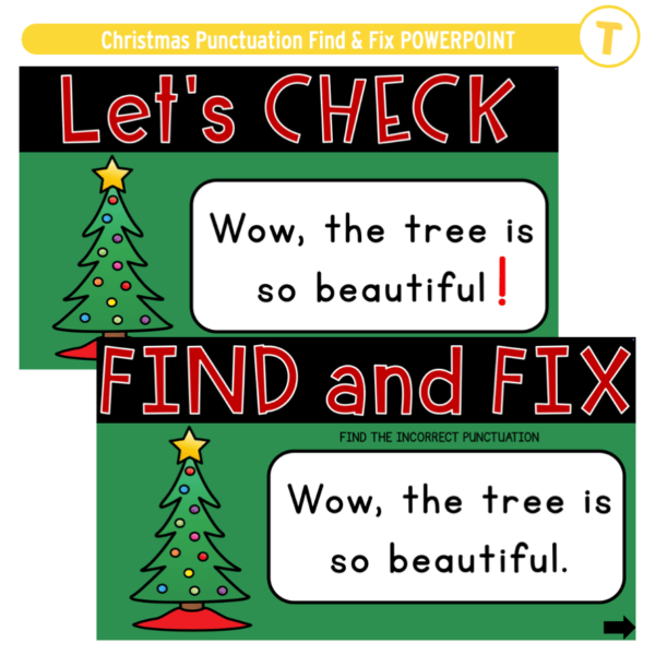 Christmas Punctuation Find & Fix POWERPOINT - Top Teacher