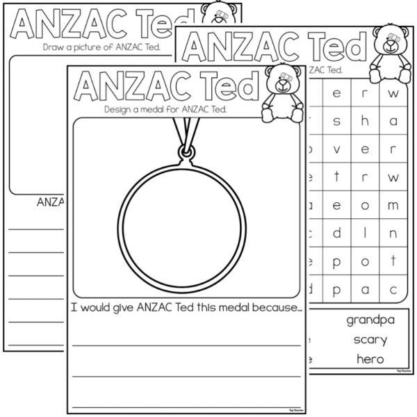 ANZAC Ted Book Response Worksheets - Top Teacher