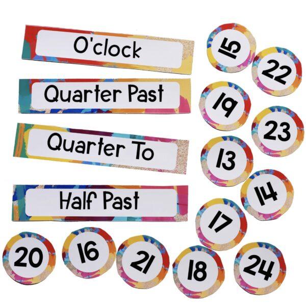 Clock Labels Colour Splash - Top Teacher