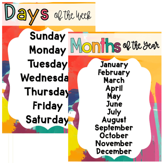 Days & Months Posters Colour Splash - Top Teacher
