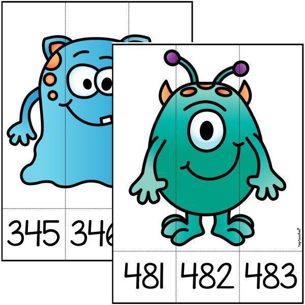Monster Number Puzzles: 3-Digit Numbers - Top Teacher