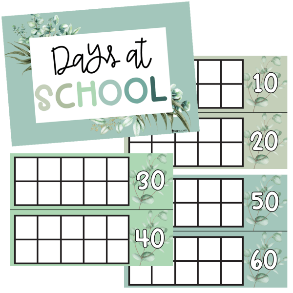 Days at School Tens Frame Eucalyptus - Top Teacher
