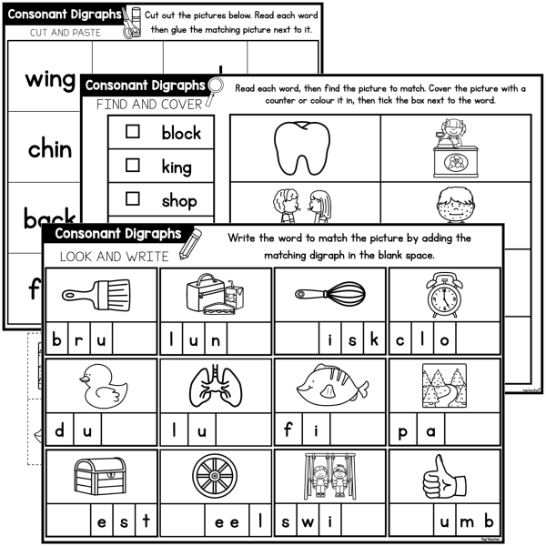 Consonant Digraphs: Look & Write Worksheets - Top Teacher