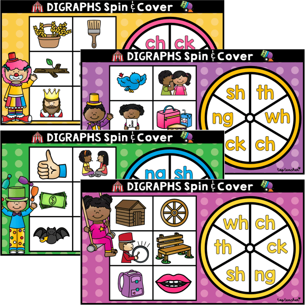 Digraphs Task Cards: Spin & Cover - Top Teacher