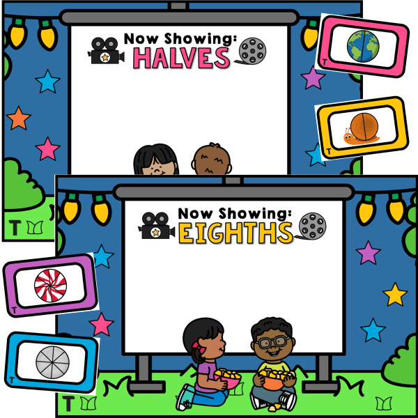 Halves, Quarters & Eighths Task Cards: Night Tickets - Top Teacher