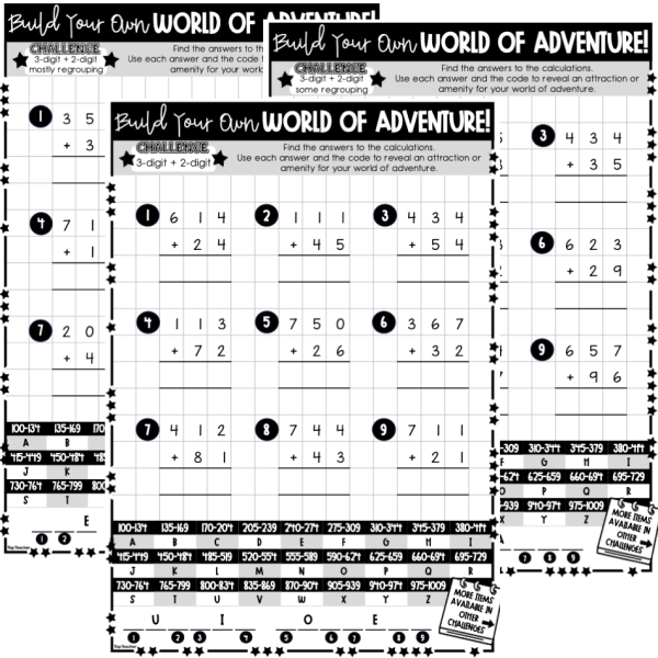 Three-Digit Add Two-Digit World of Adventure Worksheets - Top Teacher
