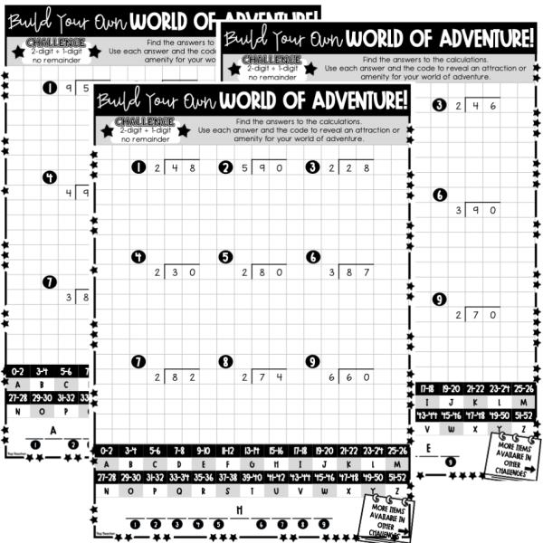 Two-Digit by One-Digit Division (No Remainder) World of Adventure ...