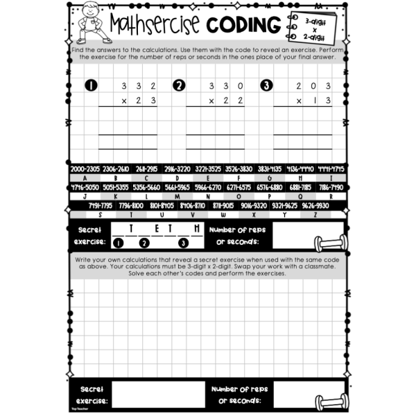 Mathsercise Coding: Three-Digit by Two-Digit Multiplication Worksheets ...