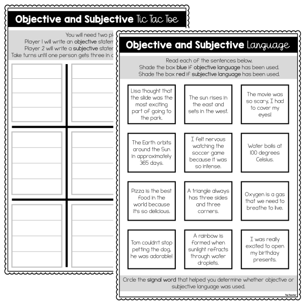 Objective & Subjective Language Worksheets - Top Teacher
