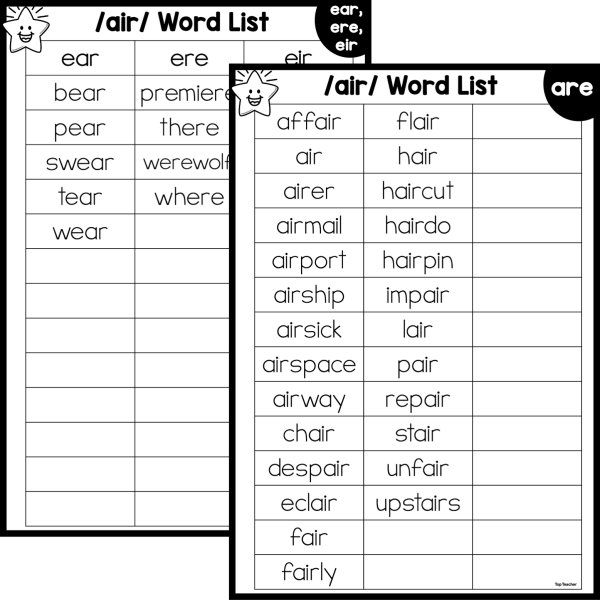 /ar/ Teacher Word Lists - Top Teacher