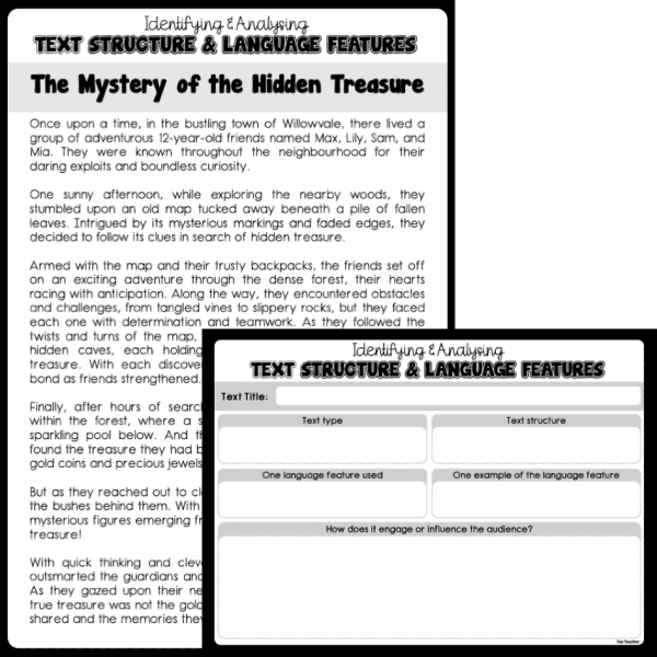 Analysing Text Structure & Language Features Worksheets - Top Teacher
