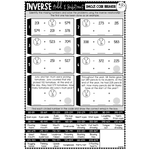 Inverse Three-Digit Add & Subtract Emoji Code Creator Worksheets - Top ...