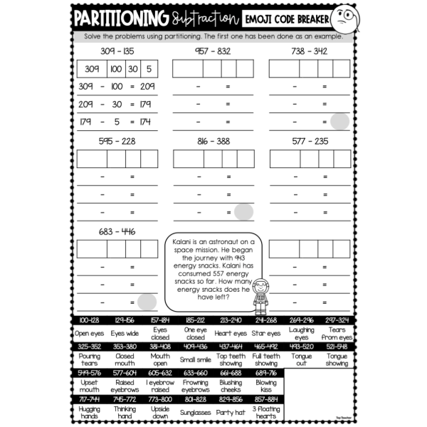 Partitioning Three-Digit Addition Emoji Code Breaker Worksheets - Top ...