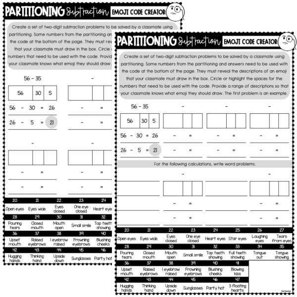 Partitioning Three-Digit Subtraction Emoji Code Creator Worksheets ...