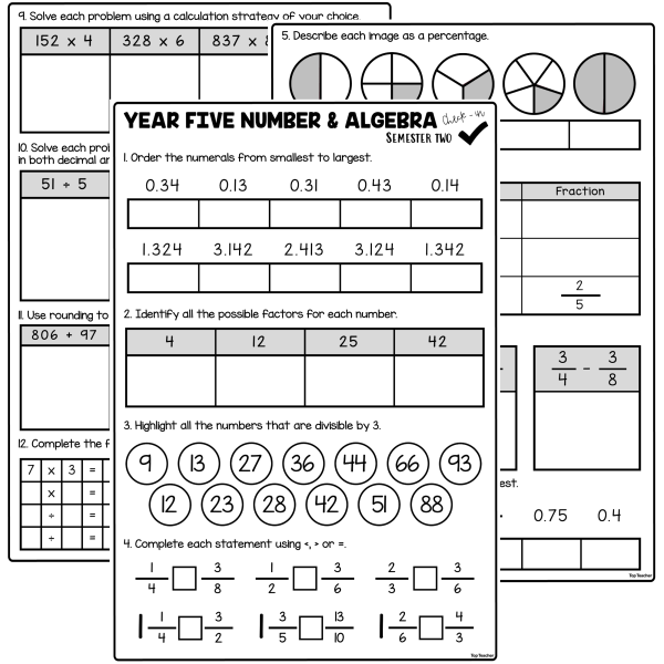 Number & Algebra Strand Tracking Table: Year 5 - Top Teacher