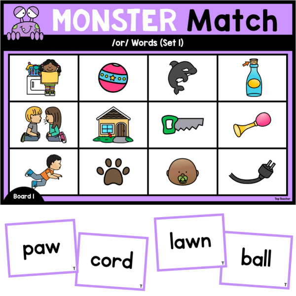 Monster Match Phonics Game: /or/ - Top Teacher