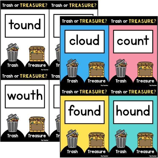 Trash or Treasure Decodable Word Clip Cards: /ow/ - Top Teacher