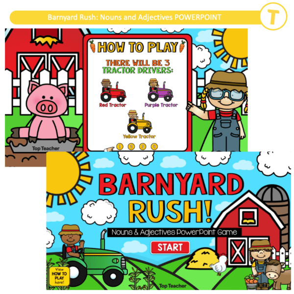 Barnyard Rush: Nouns & Adjectives POWERPOINT - Top Teacher