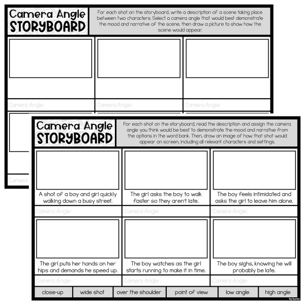 Camera Angle Storyboard Worksheets - Top Teacher