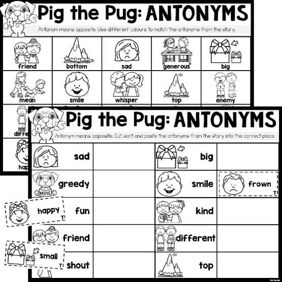 Pig the Pug: Antonyms Worksheets - Top Teacher