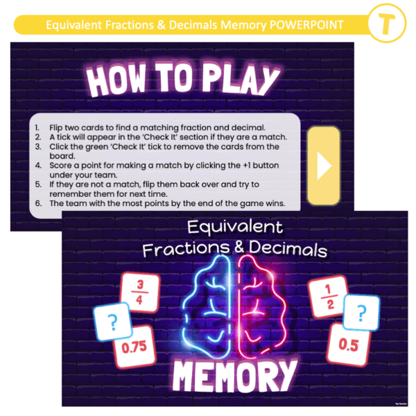 Equivalent Fractions & Decimals Memory POWERPOINT - Top Teacher