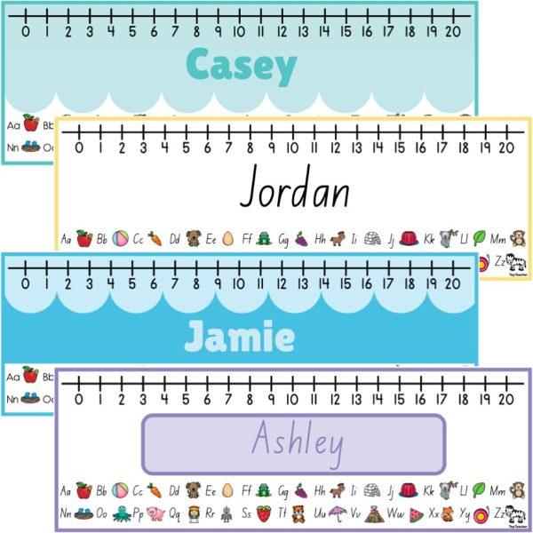 Alphabet Desk Mats Pictures & Number Line Pastel - Top Teacher