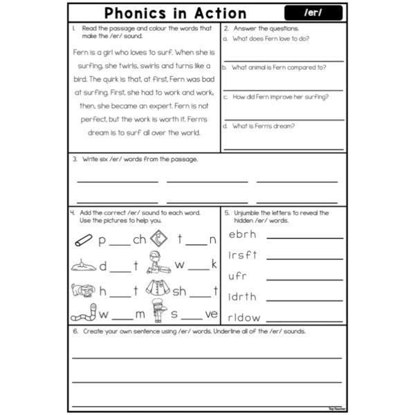 Phonics in Action Worksheet: /er/ - Top Teacher